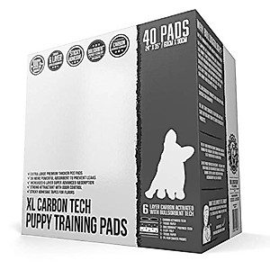 Bulldoglogy Carbon Black Puppy Pee Pads with Adhesive Sticky Tape - Extra Large Charcoal Housebreaking Dog Training Wee Pads (24x35) (40-Count, Black)
