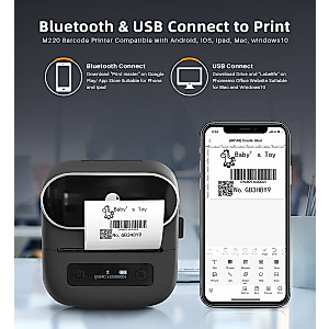 Phomemo M220 Label Maker - 3.14 Inch Barcode Printer - Portable Bluetooth Thermal Label Sticker Maker Machine for Mailing, Jars, Qr Code, Address, Compatible with iOS, Android,with 4 Rolls Labels