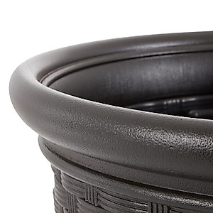 Suncast Sonora 18 Inch Lightweight Durable Plastic Wicker Decorative Flower Planter Pot for Yard, Garden, Indoor or Outdoor Use, Brown