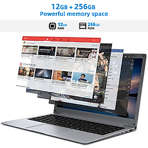 jumper Laptop 14 Inch Full HD 1080P Display,12GB RAM,256GB SSD,Intel Celeron 64-bit,Windows 11 Laptops Computer(with WiFi,USB3.0,Bluetooth 4.2,Mini HDMI) Gray