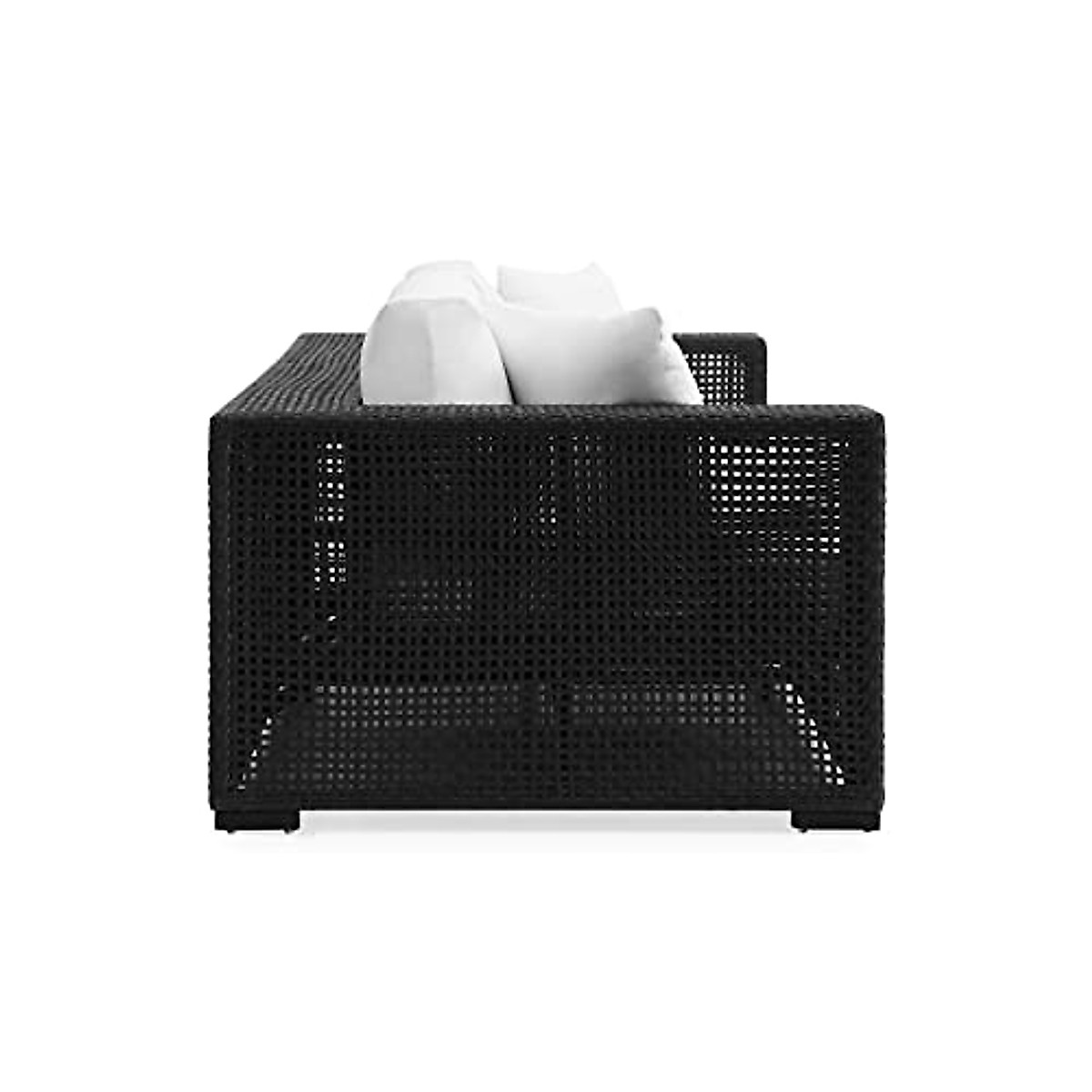 Zuri Modern Marquesa Outdoor Black Wicker Sofa with Quick Drying Cushions in White