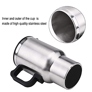 Oumefar 12V 450ml Car Heating Cup, Electric Car Stainless Steel Travel Heating Cup Car Electric Cup Coffee Tea Car Cup Mug Warmer Car Kettle Boiler