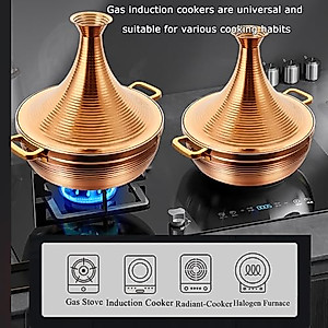 Large Moroccan Tagine Pot - Stainless Steel Tajine Casserole with Cone-Shaped Lid, Non Stick Cooking Pot with 2 Handles - Perfect for Traditional Moroccan Cooking