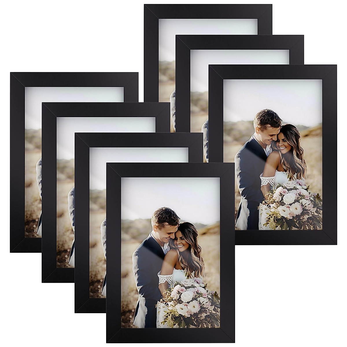 4x6 Picture Frame Set of 7, Wood Photo Frames for 4x6 Pictures Wall Gallery Black 4x6 Frames Tabletop or Wall Mount Display for Prints, Photos, Paintings, Landscape and Kids Artwork (Black)