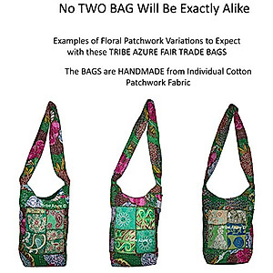 Tribe Azure Women Fashion Hobo Floral Shoulder Bag Monk Style Canvas Sling Tote Handbag Crossbody Roomy Summer Spring Chic (Green)