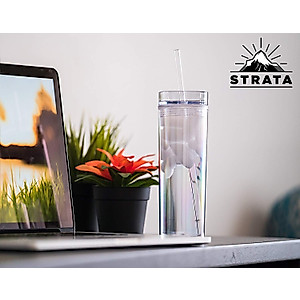 STRATA CUPS BUNDLE! 4 Pack 16 oz Transparent Acrylic Tumblers with Lids and Straws + 4 Colored 16 oz Skinny Tumblers