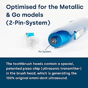Emmi-dent Metallic/Professional 2-Pin Bristle-Head Attachments - Electric Toothbrush Replacement Heads. Cleans with Ultrasound Waves (Regular 4 Pack)