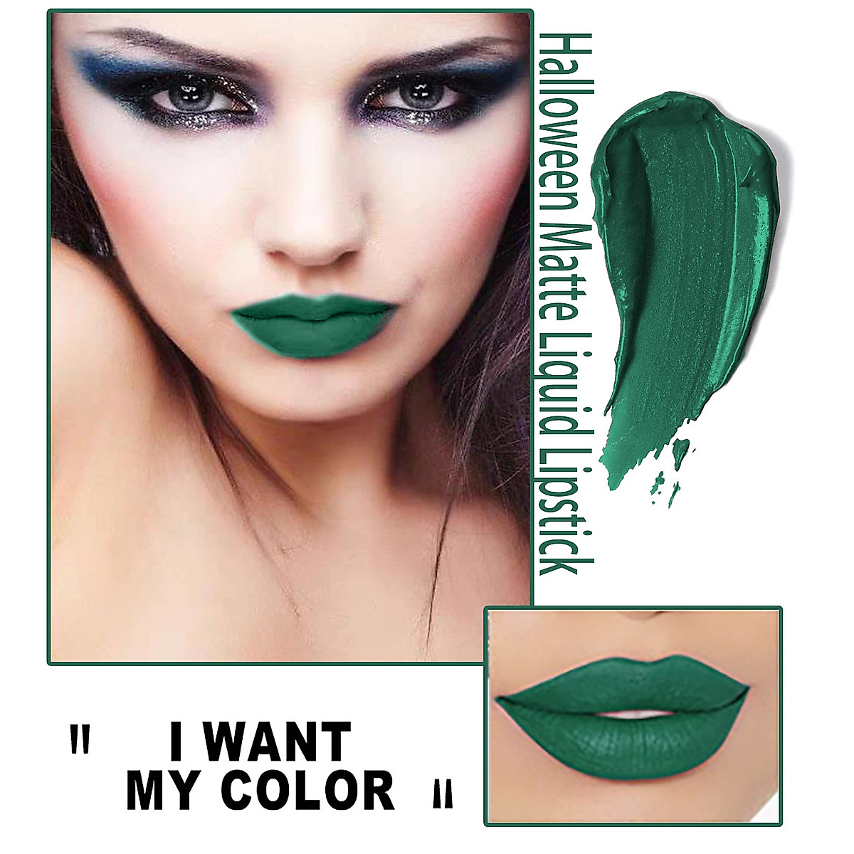 Easilydays Halloween Dark Matte Liquid Lipstick for Women, Long Lasting Waterproof Lip Gloss, Face Body Painting, Vivid Vampire Lip Stain for Masquerade, Party Goth Makeup, Cosplay (#05 Olive Green)