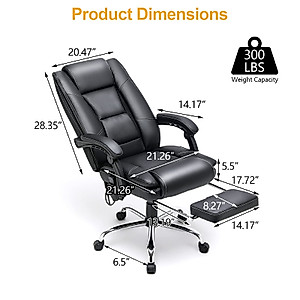 HOMREST Ergonomic Executive Office Chair, Massage Office Chair with Heated PU Leather Adjustable Height Reclining Office Chair with Foot Rest Armrest, Lumbar Back Support Home Office Desk Chairs