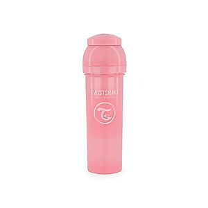 Twistshake Anti Colic Baby Bottles - Premium 330ml/11oz Bottles with 100ml Milk Storage Container for a Comfortable Feeding Experience for Baby Care - Pastel Pink