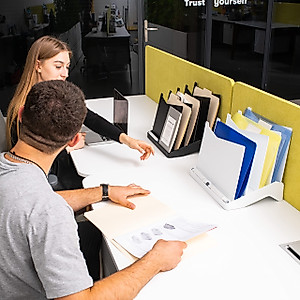 STEALTHO Desk or Wall File Organizer Patented - Hanging Magazine Holder - Desktop Folder Sorter with Boltless Assembling System - 5 Tray Sections - White