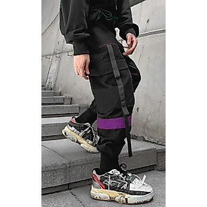 Mens Color Patchwork Punk Cargo Tactical Track Pants Techwear Hip hop Joggers Streetwear Pants Pink-20 X-Small