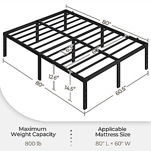 Yaheetech 14 Inch Queen Bed Frames Heavy Duty Metal Platform Bed with Under Bed Storage, No Box Spring Needed, Easy Assembly, Sturdy Steel Slat Support, Black