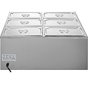 VEVOR 110V 6-Pan Commercial Food Warmer 850W Electric Countertop Steam Table 15cm/6inch Deep Stainless Steel Bain Marie Buffet Large Capacity 6x7 Quart, Silver