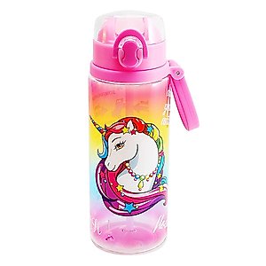 Home Tune 23oz Kids Water Drinking Bottle - Tritan BPA Free, Wide Mouth, Auto Flip Cap, Secure Lock, Easy Open, Lightweight, Leak-Proof Time Marker Water Bottle For Girls & Boys - Unicorn