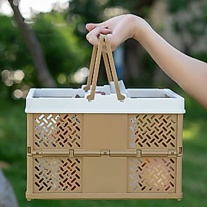 [2-Pack] Plastic Baskets for Shelf Storage Organizing, Durable and Reliable Portable Folding Storage Crate, Ideal for Home Kitchen Classroom and Office Organization, Bathroom Storage