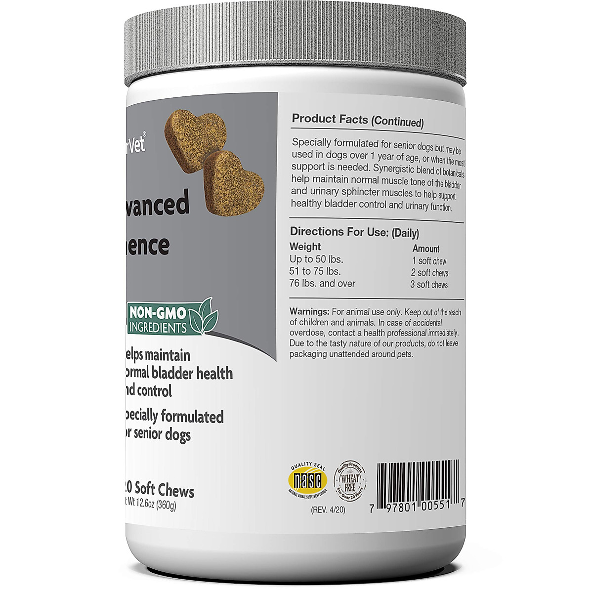 NaturVet Senior Advanced Incontinence Dog Supplement – Helps Support Dog’s Bladder Control, Normal Urination – Includes Synergistic Blend of Botanicals – 120 Ct. Soft Chews