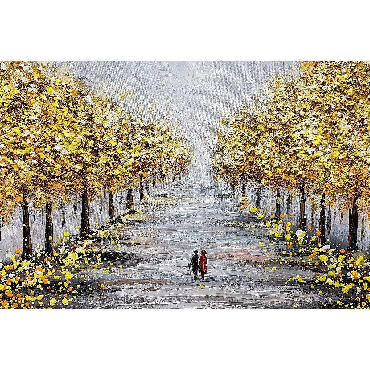 Yotree Paintings - 24x48 Inch 3D Wall Art on Canvas Golden Avenue Abstract Painting Wood Inside Framed Hanging Fall Wall Decoration Ready to Hang