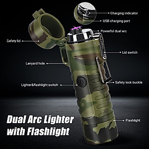 Scotte Electric Lighter USB Rechargeable Plasma Lighter Waterproof Lighter with Flashlight Arc Lighter Include 5 in 1 Magnesium Fire Starter for Outdoor Camping Hiking Tactical Survival Lighter