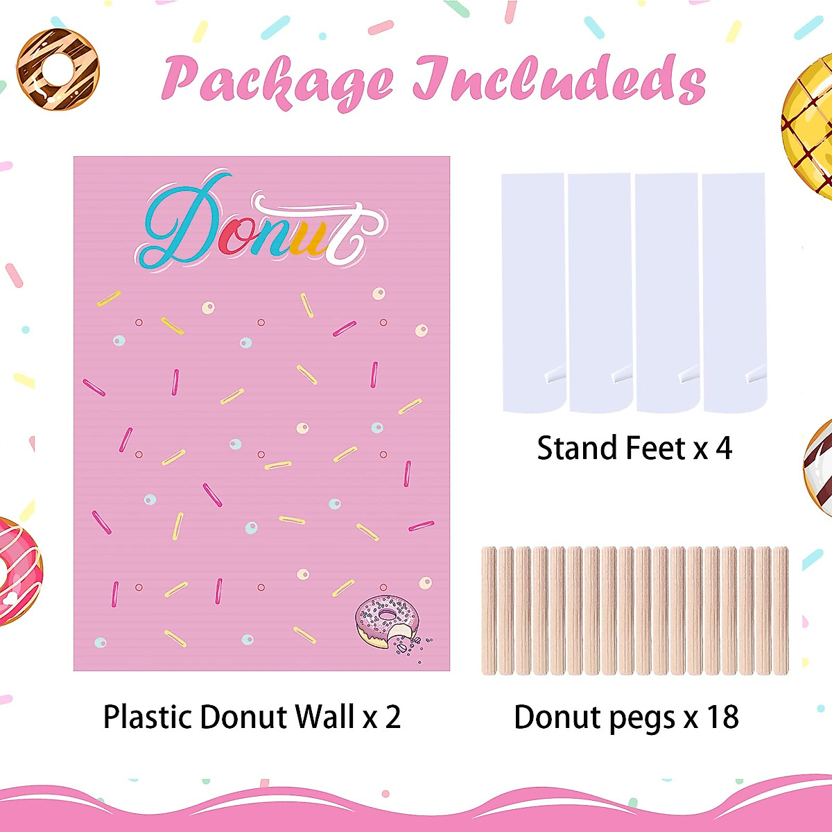 2 Packs Donut Display Stand Reusable Donut Holder Board Rustic Wood Donuts Rack Display Dessert Table Decorations for Birthday Party Wedding Baby Shower Treat Donut Party Supplies (Pink)