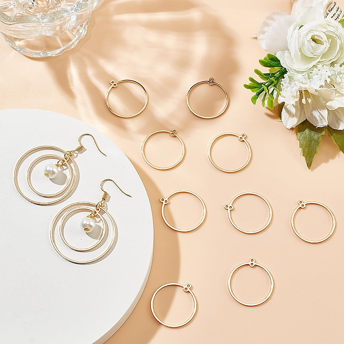 BENECREAT 20pcs 18K Real Gold Plated Round Beading Hoop Earring Finding Components for Jewelry Making, Wedding Mother's Day Festival Gift DIY, 27.5x25mm