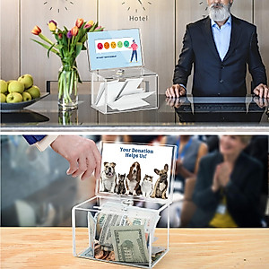 MaxGear Acrylic Donation Box with Lock and Sign Holder, Clear Ballot Box Donation Boxes for Fundraising (6.25" x 4.5" x 4") with Lock - Clear