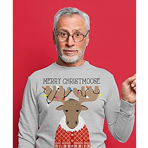 Animal World Ugly Christmas Sweater Men, Funny Xmas Sweaters, Mens Long Sleeve Merry Christmoose Festive Holiday Pullover Ideal for Parties and Seasonal Casual Wear, Heather, 4XL