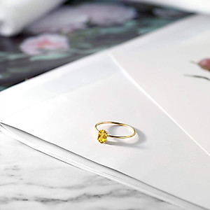 Gem Stone King 10K Yellow Gold 6X4MM Oval Gemstone Birthstone Engagement Ring | Solitaire Wedding Engagement Anniversary Promise Gold Ring For Women