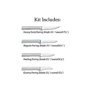 Rada Cutlery Paring Knives Starter Kit 4 Piece Stainless Steel Knife Set with Brushed Aluminum Handles Made in The USA