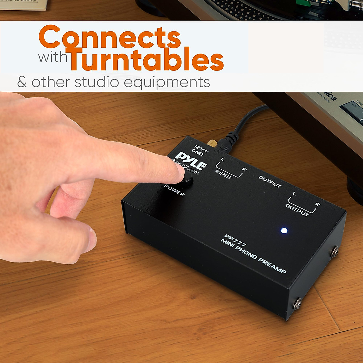 Pyle PP777 Phono Turntable Preamp Mini Electronic Audio Stereo Phonograph Preamplifier Input, RCA Output & Low Noise Operation Powered by 12 Volt DC Adapter