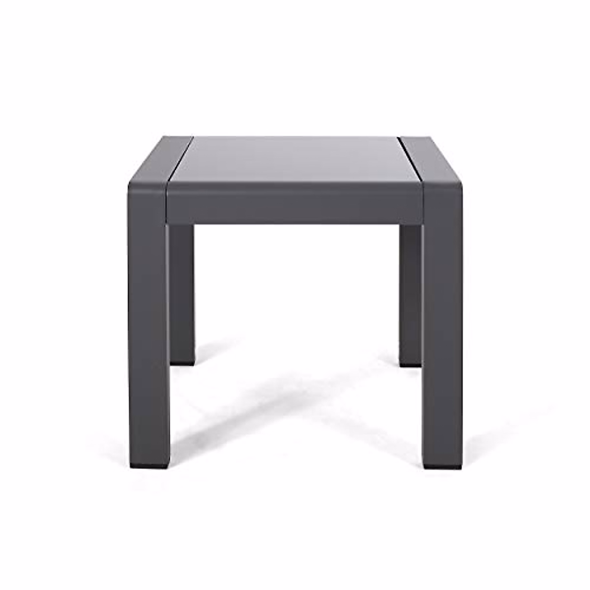 GDFStudio Outdoor Aluminum Side Table with Glass Top, Matte Gray and Gray Finish