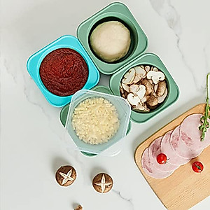 KEVJES Stackable Silicone Artisan Pizza Dough Proofing Boxes Proving Containers with Lids pizza making accessories-5pack-500ml portion (Green)