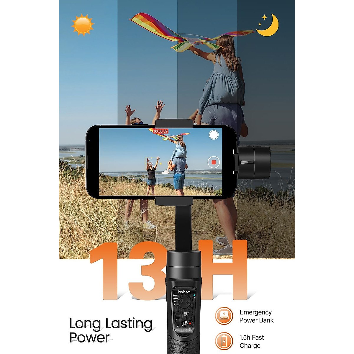 Gimbal Stabilizer for Smartphone, 3-Axis Phone Gimbal for Android and iPhone 15,14,13,12 PRO, Stabilizer for Video Recording with Face/Object Tracking, 600 °Auto Rotation - hohem iSteady Mobile Plus