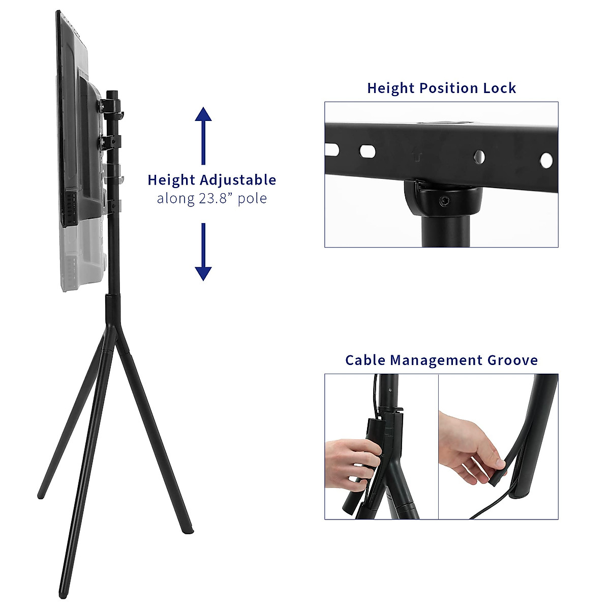 VIVO Artistic Easel 45 to 65 inch LED LCD Screen, Studio TV Display Stand, Adjustable TV Mount with Swivel, Hidden Cable Management, Tripod Steel Base, STAND-TV65B