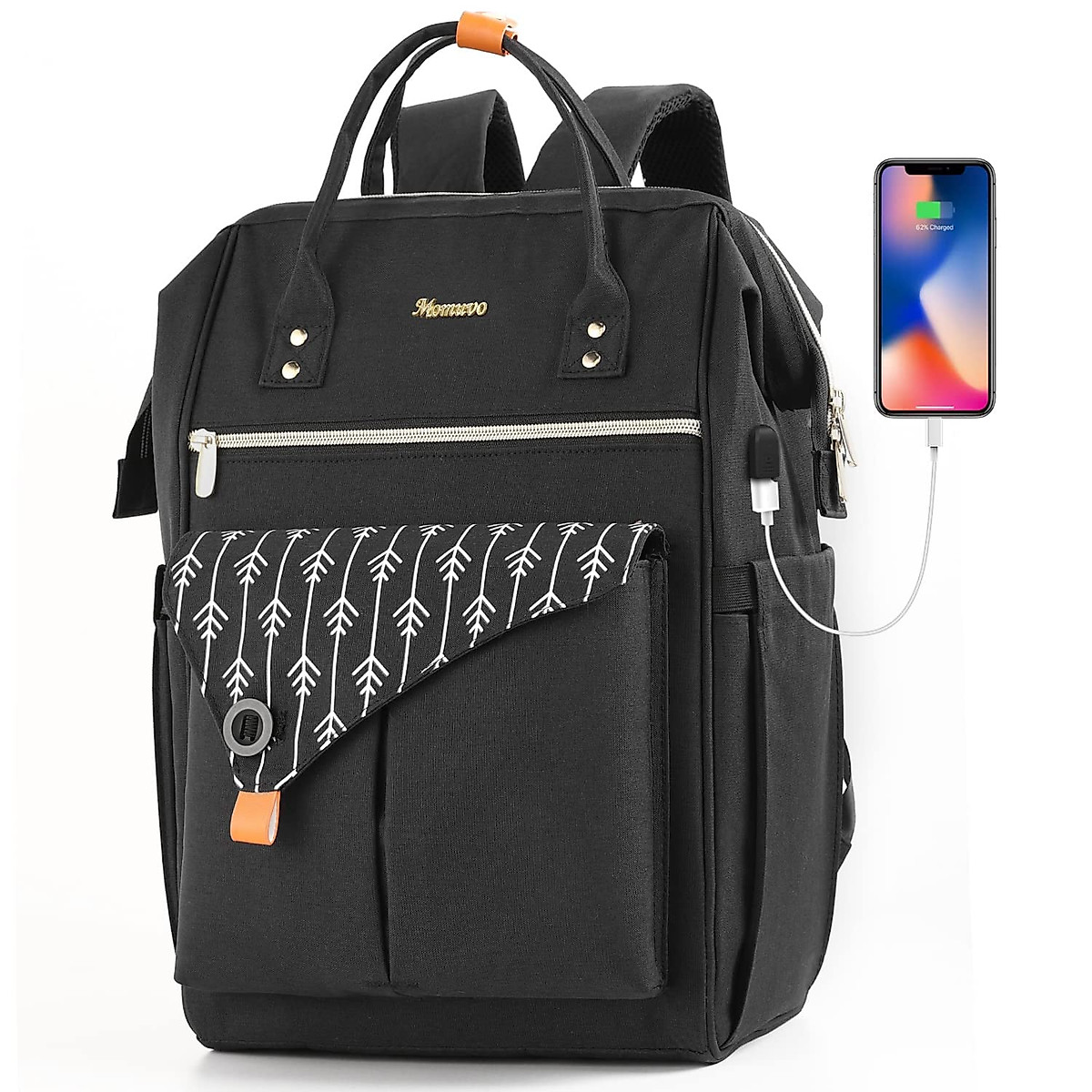 MOMUVO Travel Backpack for Women Laptop Backpack 15.6 Inch,School College Bookbag Work Bag with USB Charging Port,Casual Daypack Teacher Backpack Pink Grey