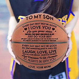LOVEINHEART Mom and Dad to My Son Gift Basketball with Printing Words on Ball Official Size Seven Customized Basketball with Bag and Needle (Basketball001)