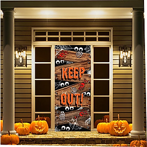 Halloween Zombie Door Cover, Bloody Handprint Skeleton Spider Web Halloween Front Door Cover Decoration Halloween Poster Scary Haunted House Party Supplies for Office Home