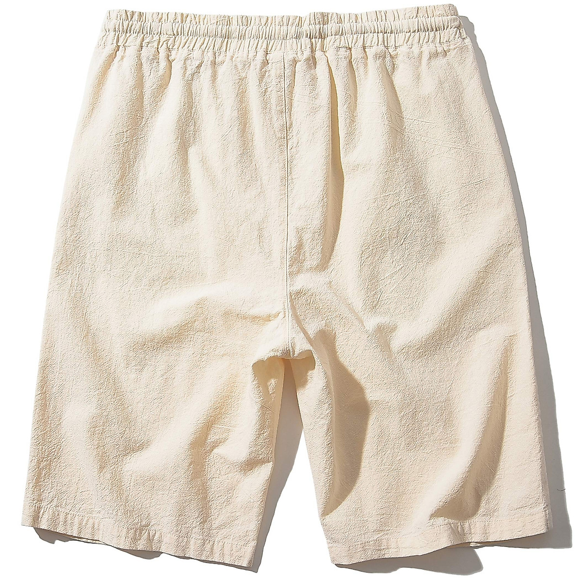 SIR7 Men's Linen Casual Classic Fit 11 Inch Inseam Elastic Waist Shorts with Drawstring Beige X-Large