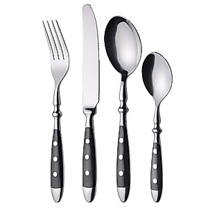 GRÄWE cutlery set for 6 persons made of stainless steel, Heavy, Rustic, Table cutlery set 24 pieces, Forged cutlery with black handles - Nuremberg Series