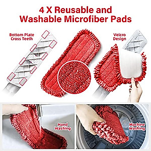 DDSNTY Mops,Spray Mops for Floor Cleaning,Spray Mop with Washable Pad,Kitchen Dry & Wet Mop with 410ML&300ML Refillable Bottle 4 Reusable Washable Pads for Hardwood Laminate Wood Tiles Floor Red…