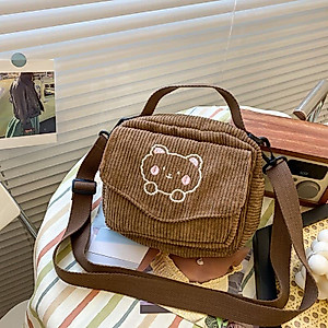 AWXZOM small cute Corduroy Crossbody bag min Kawaii Purse Crossbody Bag small Kawaii Wallet small Kawaii Crossbody Bag (brown)
