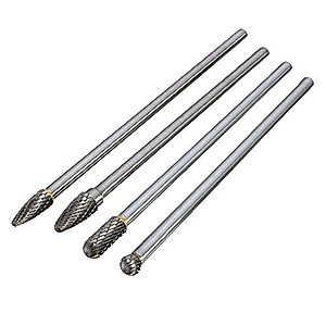 Yakamoz Set of 4Pcs 5.9-Inch Long Tungsten Steel Solid Carbide Rotary Burrs Set with 6mm Shank Fits Rotary Tool for Woodworking Drilling Carving Engraving