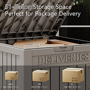 51 Gallon Resin Package Delivery Box for Outside, Storage Box with Lockable Secure, Large Double-Wall Resin Outdoor Package Delivery and Waterproof Deck Box