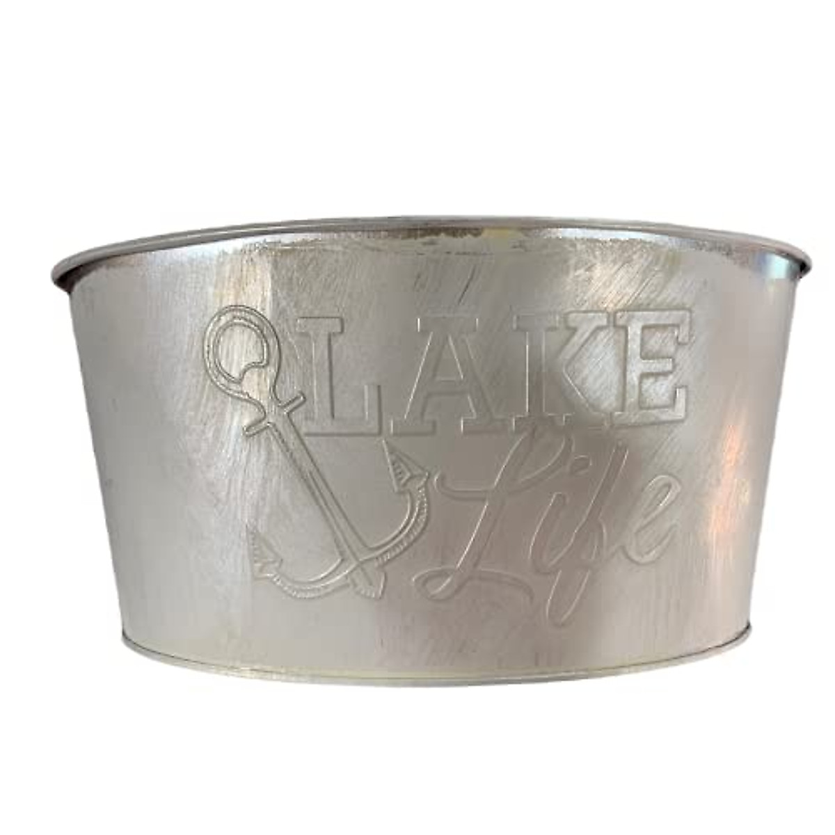 Pam's Glam Lake Life Oval Metal Planter, Bucket, Tabletop Utensil Holder Lake Cable Decor Set of Two 9 Inch Storage Buckets