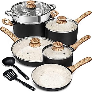 MICHELANGELO Pots and Pans Set Nonstick, 12 Pcs Pot Sets for Cooking Nonstick with Bakelite Handle, Non Toxic Cookware Set Induction Compatible