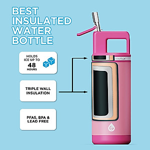 GROSCHE Alpine Flip n' Sip 16oz Insulated Kids Water Bottle - Stainless Steel, Leakproof Flask with Straw - Perfect for Gym, Travel & Outdoor Use - Keeps Water Cold upto 60 hrs - Flamingo Pink