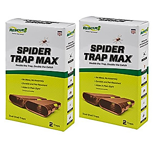RESCUE! Spider Trap MAX - Large Indoor Sticky Spider Trap - Catches Brown Recluse, Hobo Spiders, Black Widows & Wolf Spiders - 2 Pack (4 Traps)