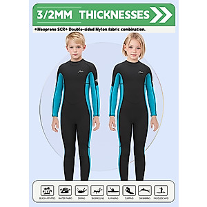 Hevto Kids Wetsuit for Boys Girls Children Toddler 3/2mm Neoprene Thermal Swimsuit Full Wet Suit in Cold Water for Swimming (K01-Blue, 10)