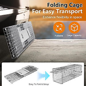 Live Animal Cage Trap 23.5" x 7.3" x 7.7" Collapsible Humane Live Animal Cage Trap, Humane Live Trap Cage for Rabbits, Groundhog, Stray Cat, Squirrel, Raccoon, Mole, Gopher, Chicken, Skunk, Chipmunk
