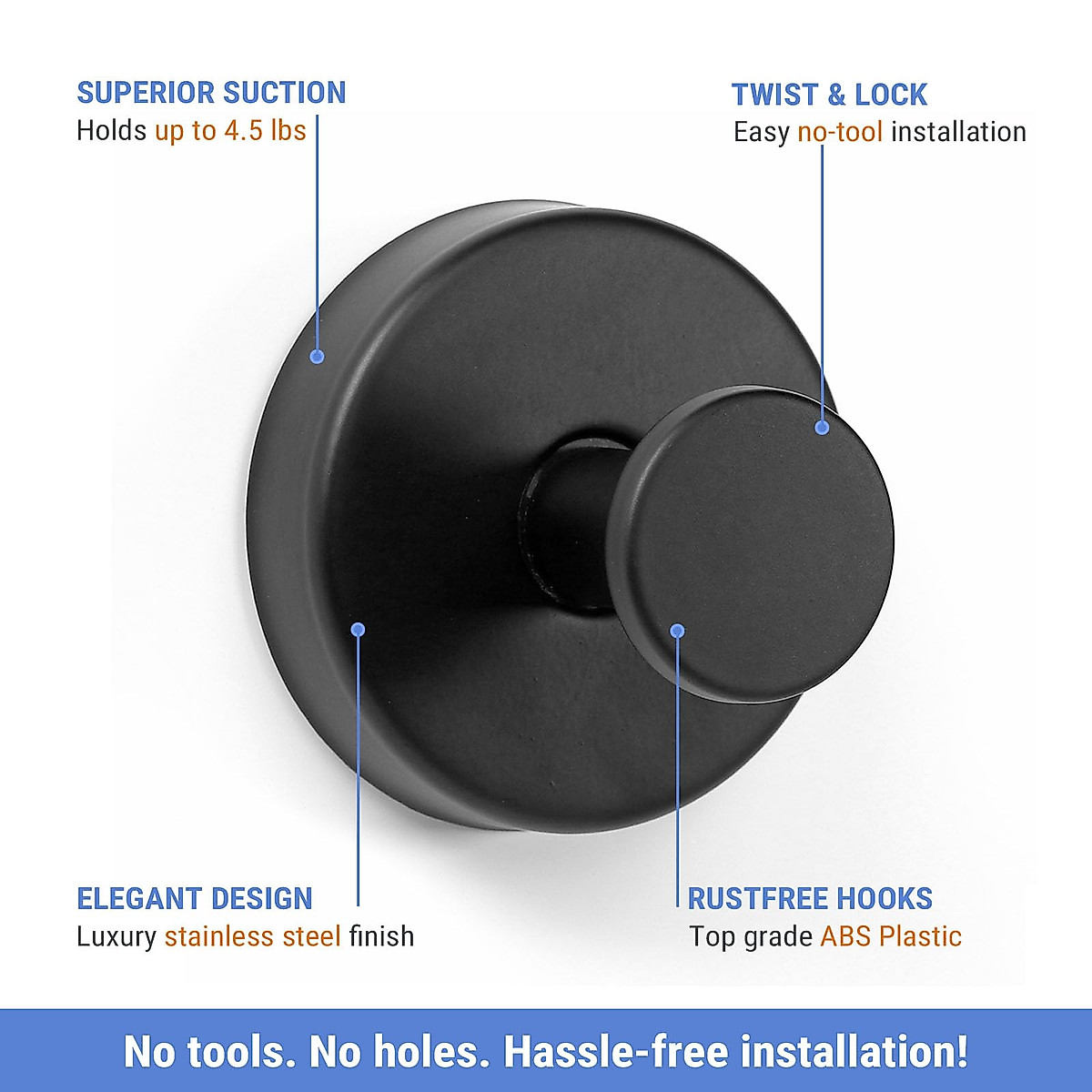 Season 2 Season Suction Cup Hooks for Shower, Bathroom Hooks for Towels Stainless Steel Wall Hook for Hanging up to 4.5 lbs Hooks for Kitchen, Glass, Mirror (2Pcs Black)